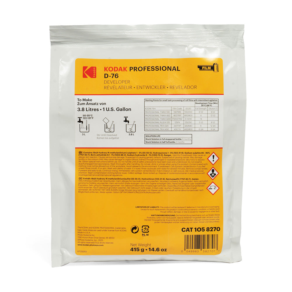 PROFESSIONAL D-76 B&W Film Developer, Powder Concentrate to Make 1 Gal ...